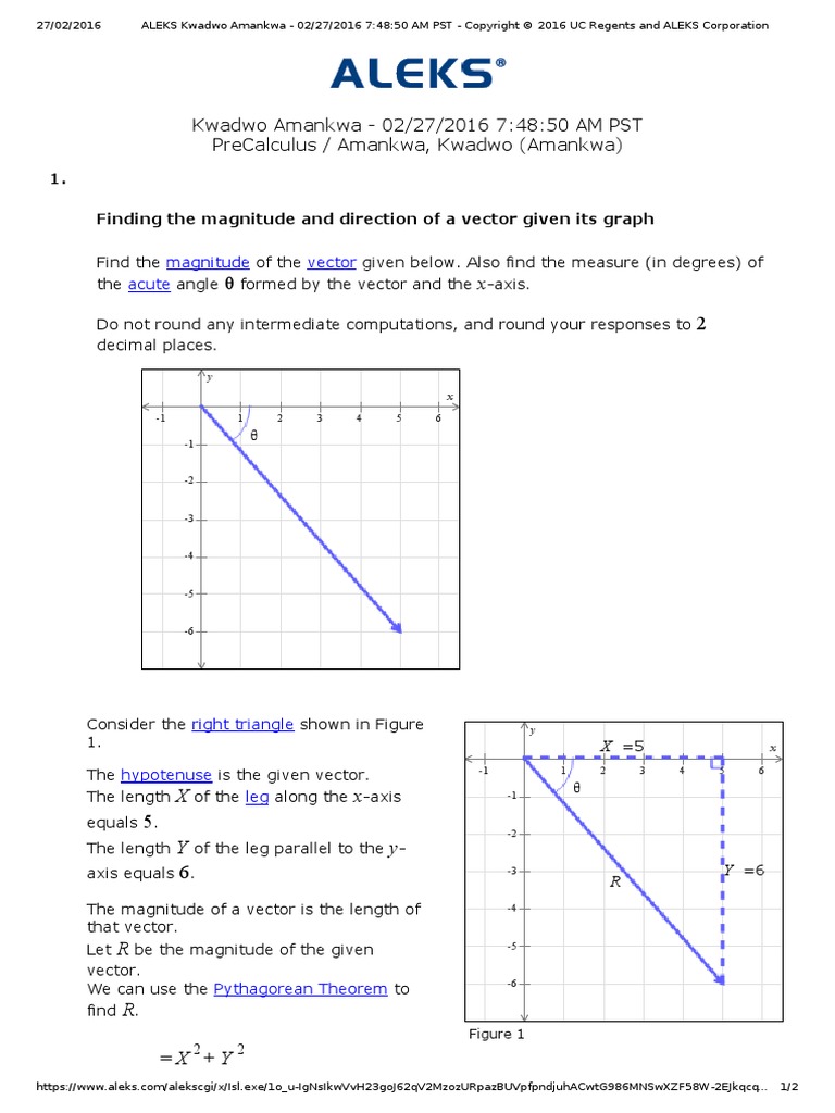 Finding The Magnitude and Direction of A Vector Given Its Graph | PDF ...