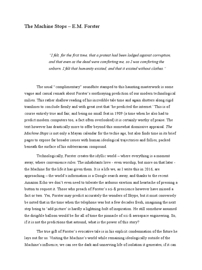 The Machine Stops - E.M. Forster | PDF | Capitalism | Politics (General)