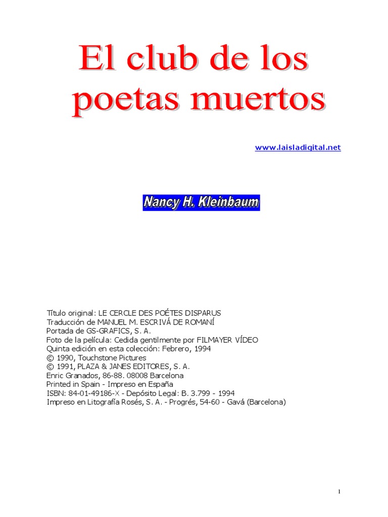 Kleinbaum Nancy H - El Club de Los Poetas Muertos | PDF