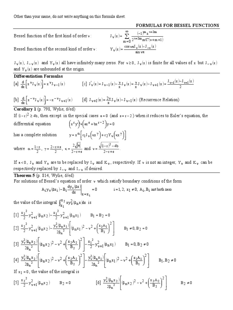 Bessel Functions and Formulas | PDF | Differential Calculus | Complex ...