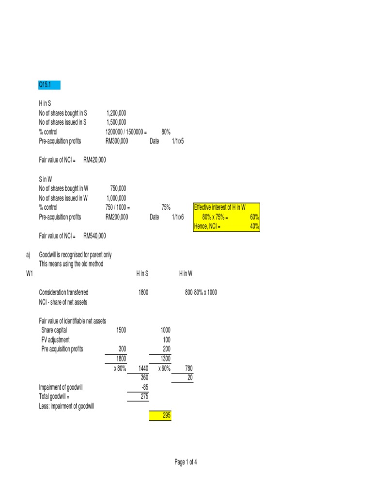 Goodwill Calculation in Consolidation | PDF | Goodwill (Accounting ...