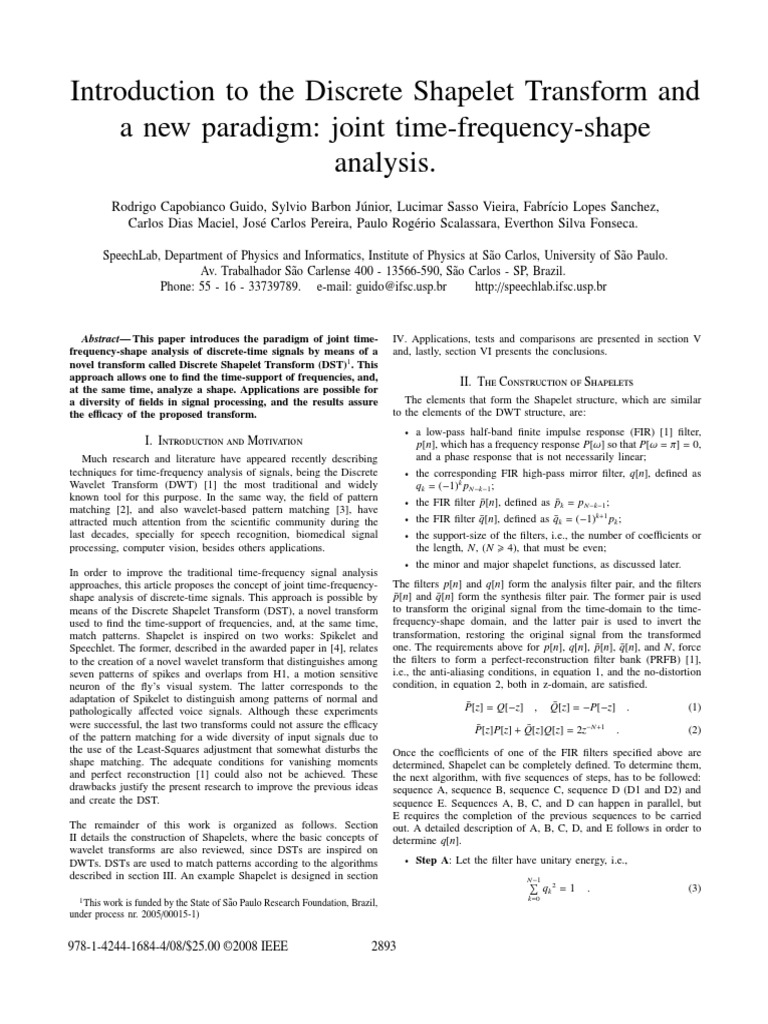 Introduction To The Discrete Shapelet Transform and A New Paradigm: Joint Time-Frequency-Shape ...