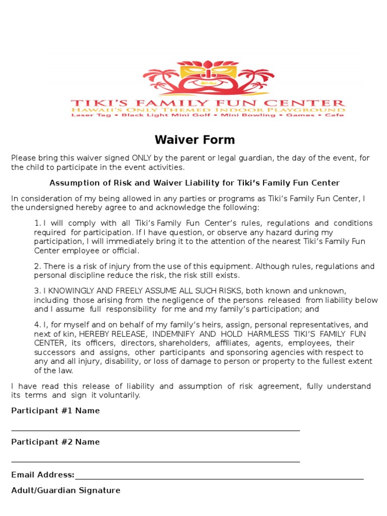 Tiki's Waiver Form | PDF