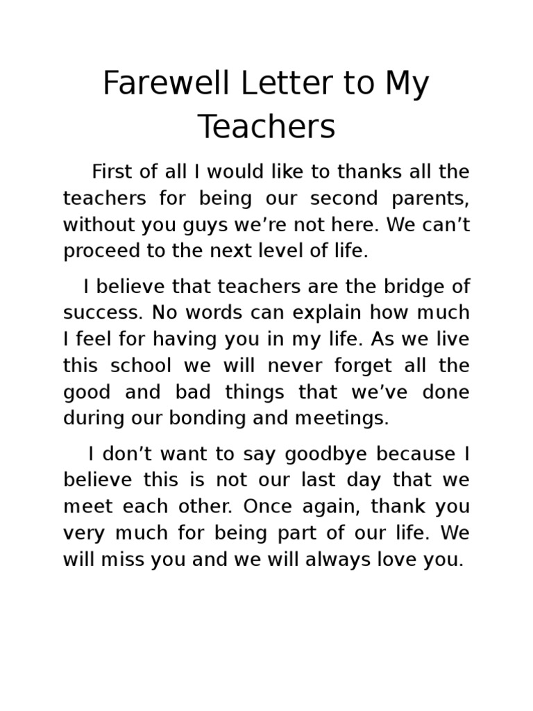 Farewell Letter To My Teachers | PDF | Evaluation