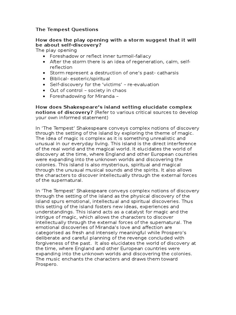 The Tempest Questions | PDF | The Tempest | Magic (Paranormal)