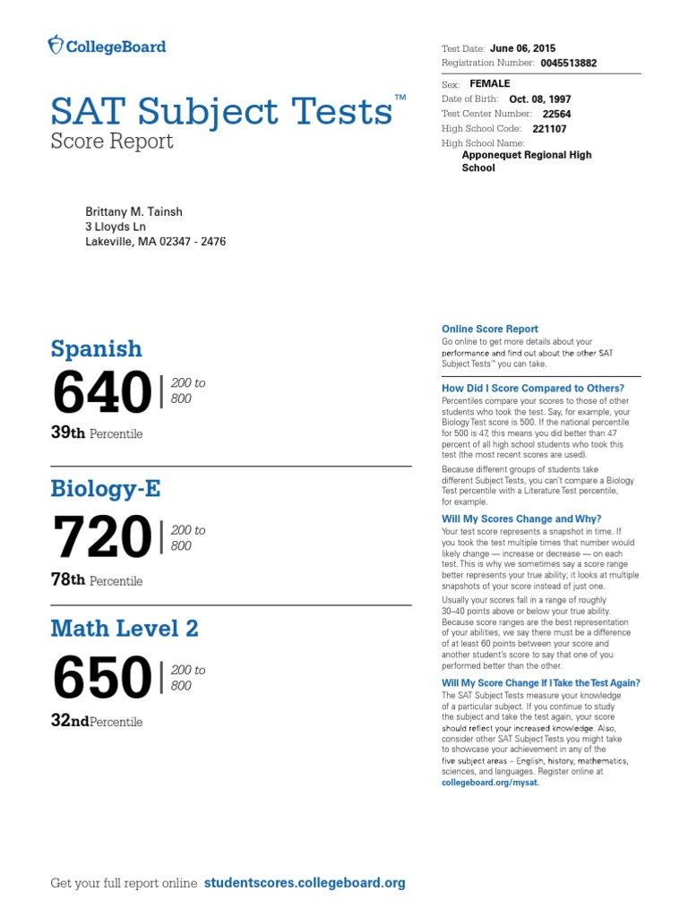 Studentscorereport 1489370877543 | PDF | Sat | Standardized Tests