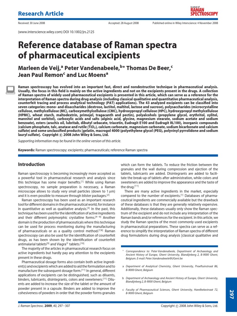 Reference Database of Raman Spectra of Pharmaceutical Excipients | PDF ...