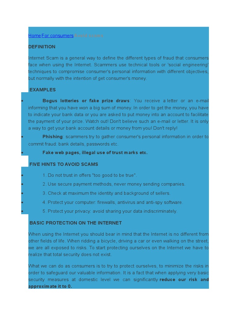 Home For Consumers: Avoid Scams | PDF | Internet Fraud | Antivirus Software