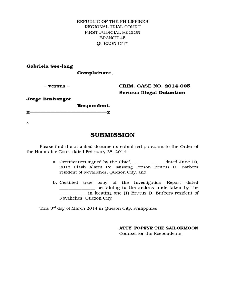 Sample Submission To RTC Order | PDF | Government Institutions | Government