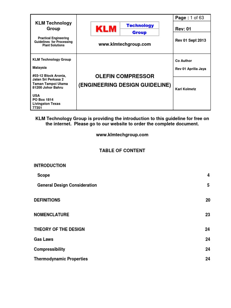 Engineering Design Guideline - Olefin Compressor Rev 01web | PDF | Gas Compressor | Bearing ...