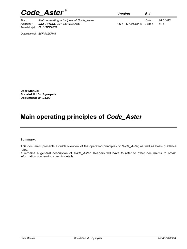 Main Operating Principles of Code - Aster | PDF | Normal Mode | Matrix ...