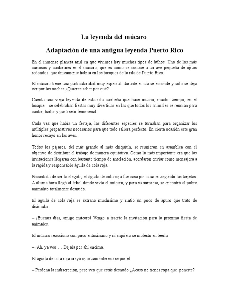 La leyenda del múcaro en Puerto Rico | PDF | Aves | Naturaleza