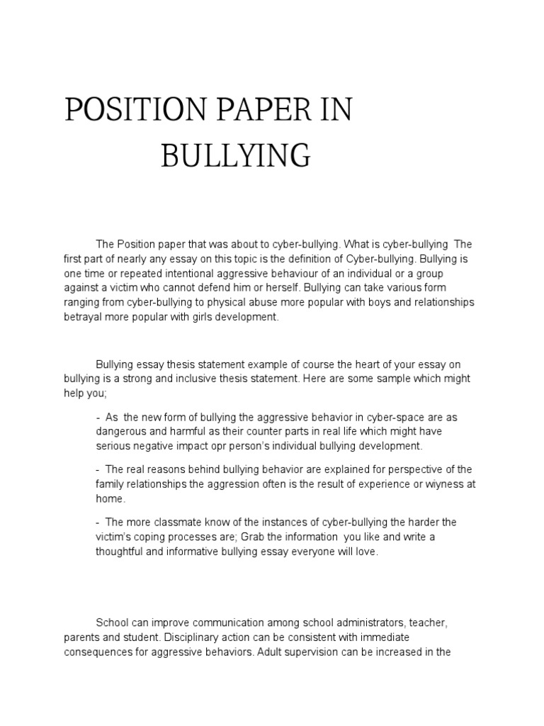 Position Paper in Bullying | Download Free PDF | Cyberbullying | Bullying