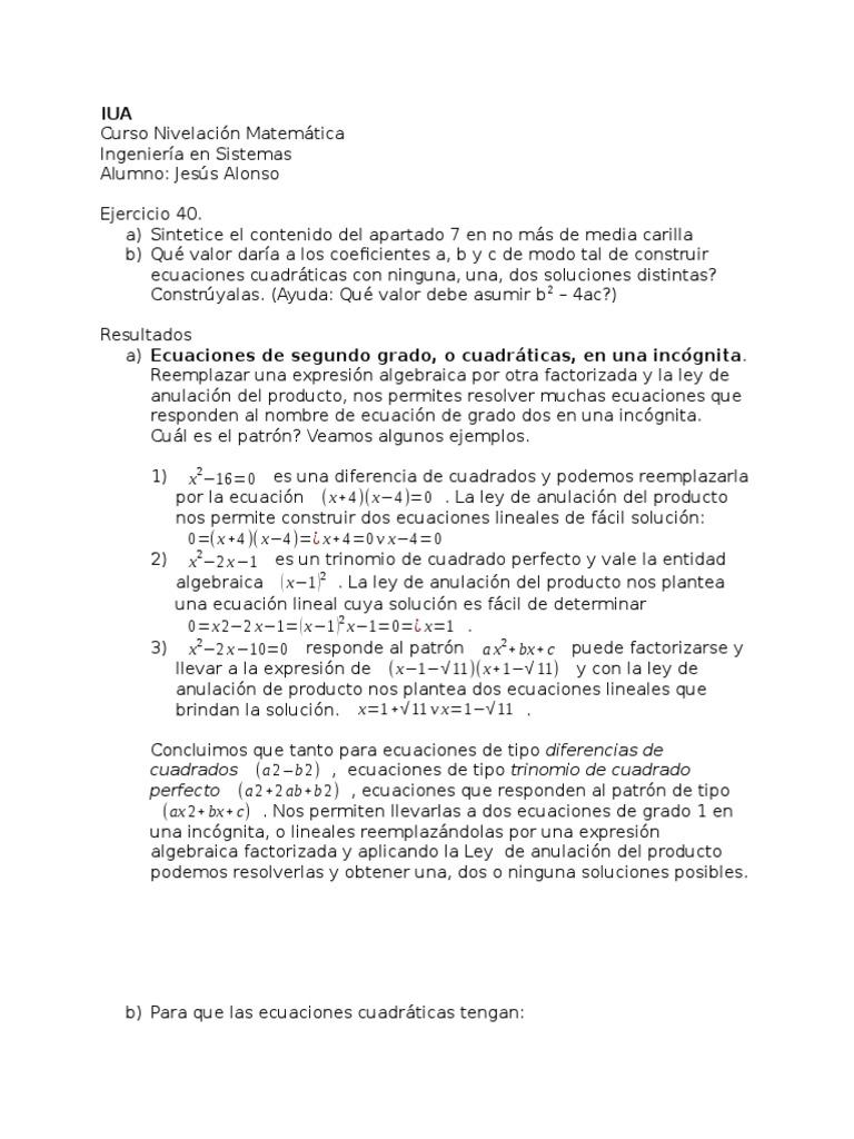 Ejercicio 3A | PDF | Ecuación cuadrática | Ecuaciones