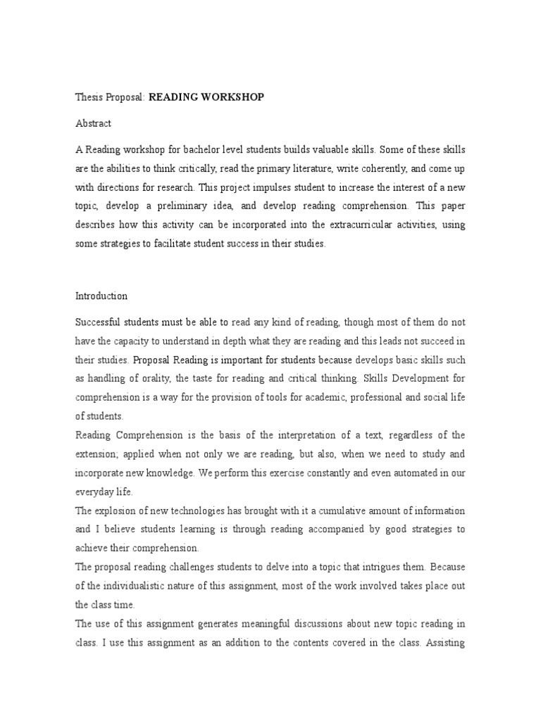 Thesis Proposal - Reading Workshop | PDF | Reading Comprehension | Reading (Process)