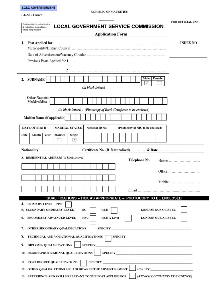 Local Government Service Commission: Application Form | PDF | Common ...