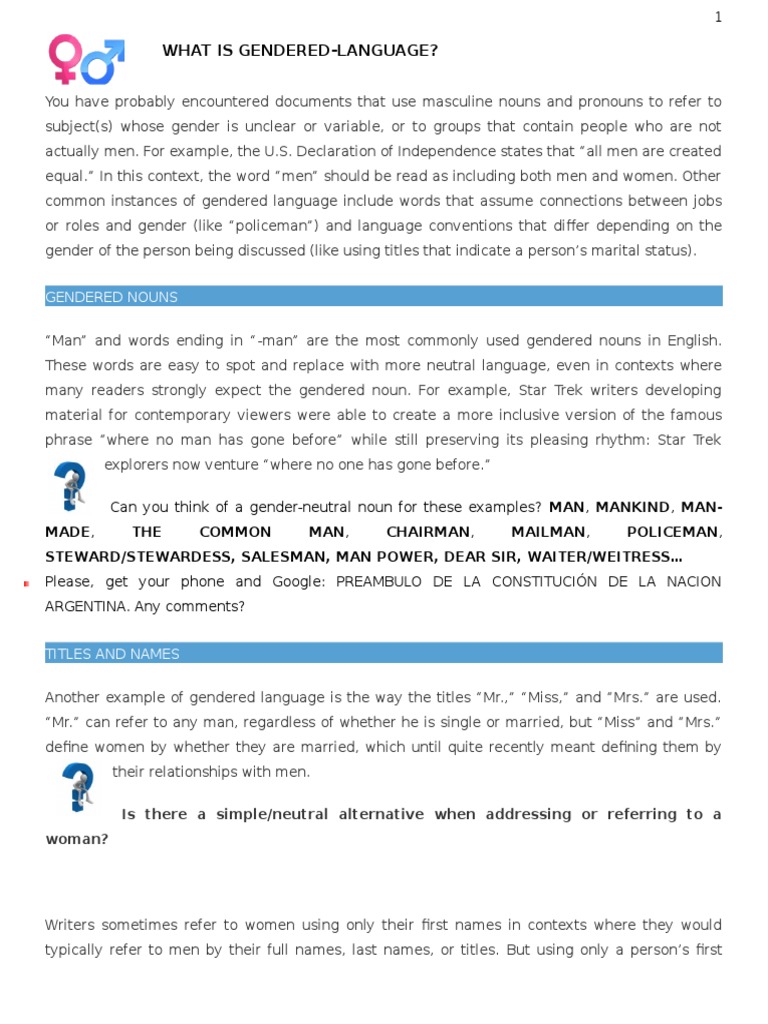 Understanding Gendered Language | PDF | Grammatical Gender | Linguistic ...