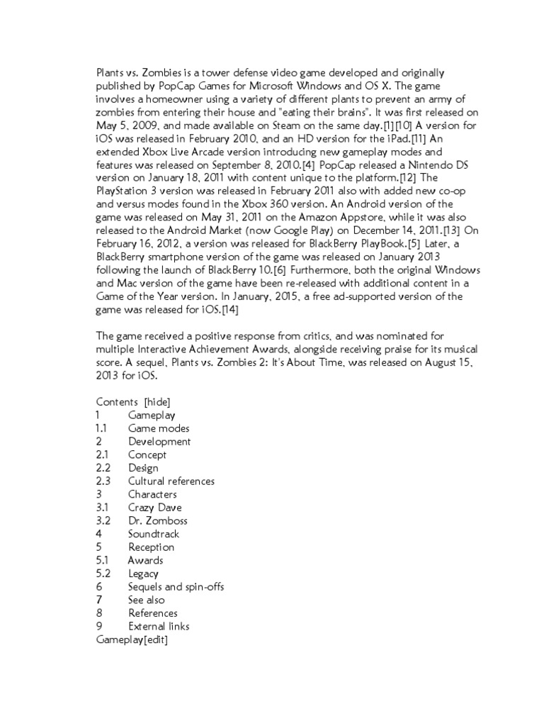 Plants Vs Zombies | PDF | Electronic Publishing | Gaming