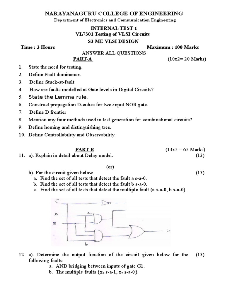 Testing of VLSI Circuits: An Overview of Fault Modeling, Test ...