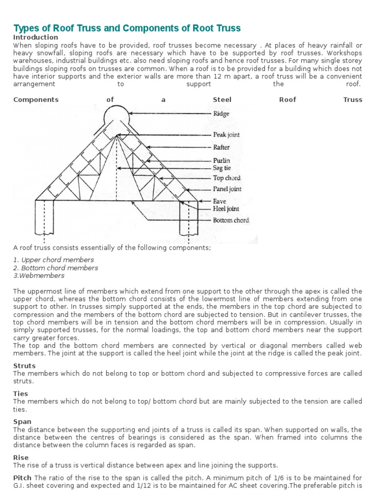 Types of Roof Truss and Components of Root Truss | PDF | Truss | Roof