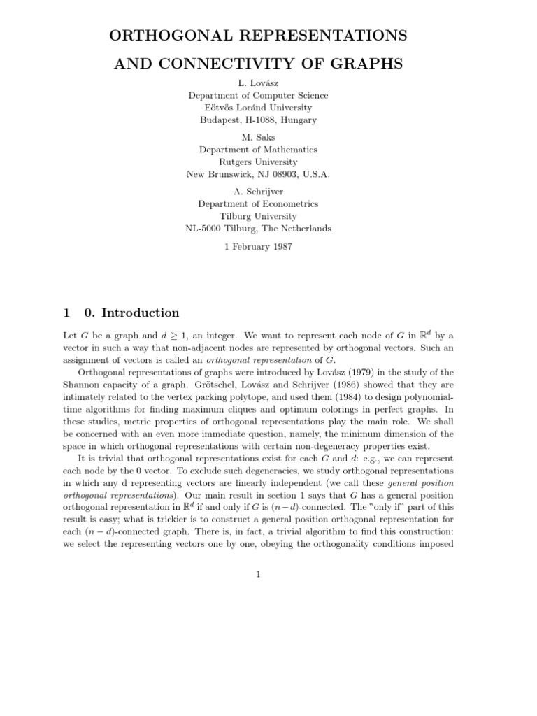 Orthogonal Representations and Connectivity of Graphs | PDF | Vector Space | Orthogonality