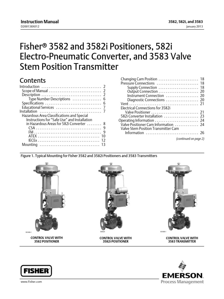 Fisher R 3582 and 3582i Positioners, 582i Electro Pneumatic Converter ...