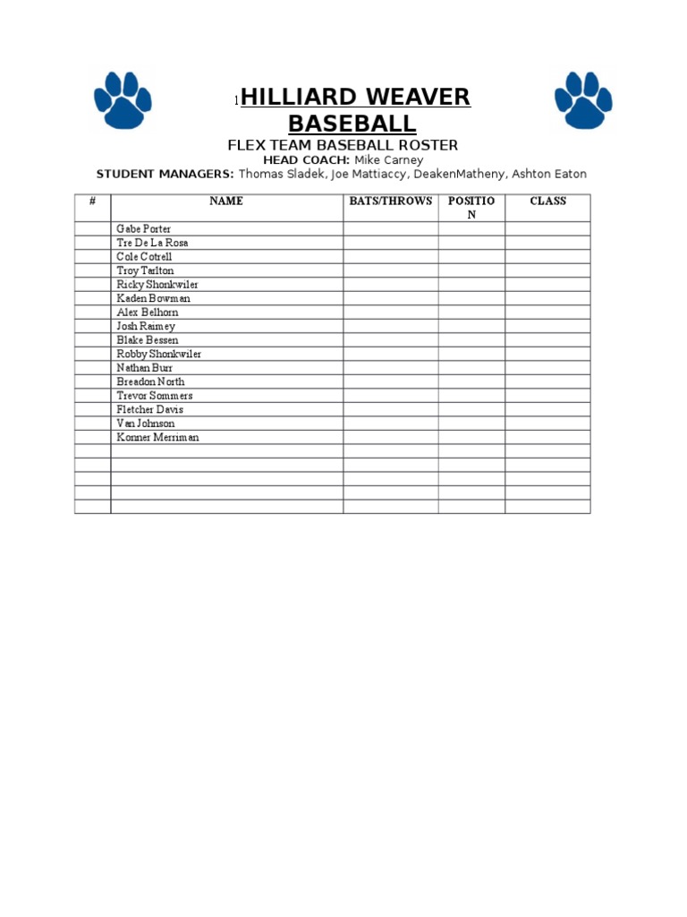 2017 Weaver Flex Team Roster | PDF