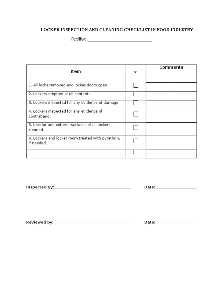 Locker Inspection and Cleaning Checklist | PDF