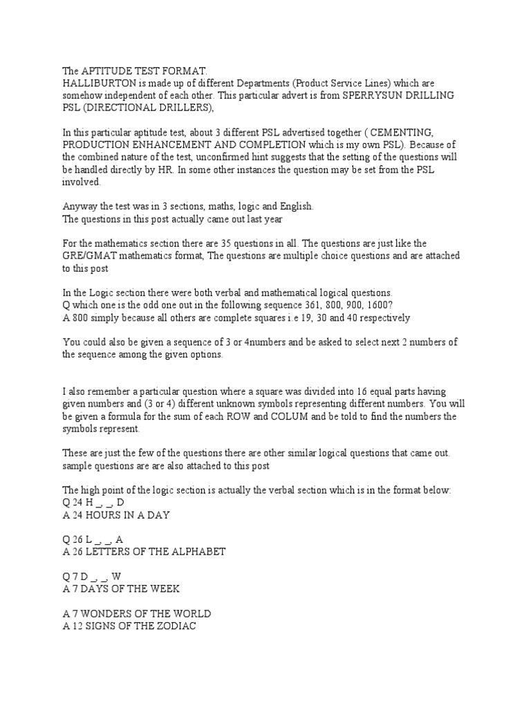 Halliburton Aptitude Test Format PDF | PDF | Graduate Record ...