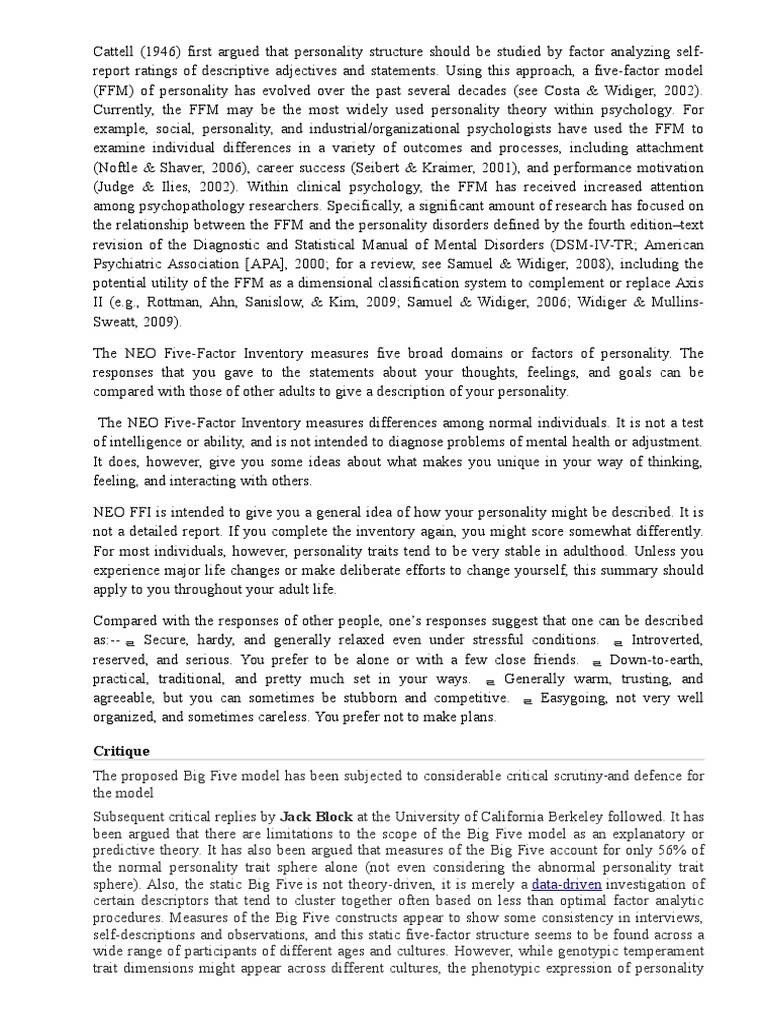 The NEO | PDF | Psychological Concepts | Behavioural Sciences