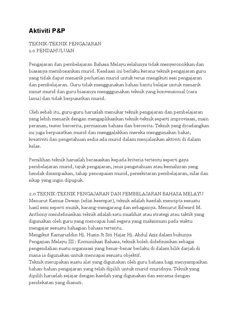 Teknik Menyeronokkan P&P Bahasa Melayu | PDF | Karier & Perkembangan | Seni & Disiplin Bahasa