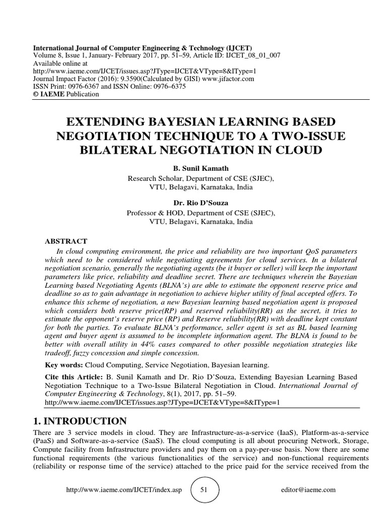 Extending Bayesian Learning Based Negotiation Technique To A Two-Issue Bilateral Negotiation in ...