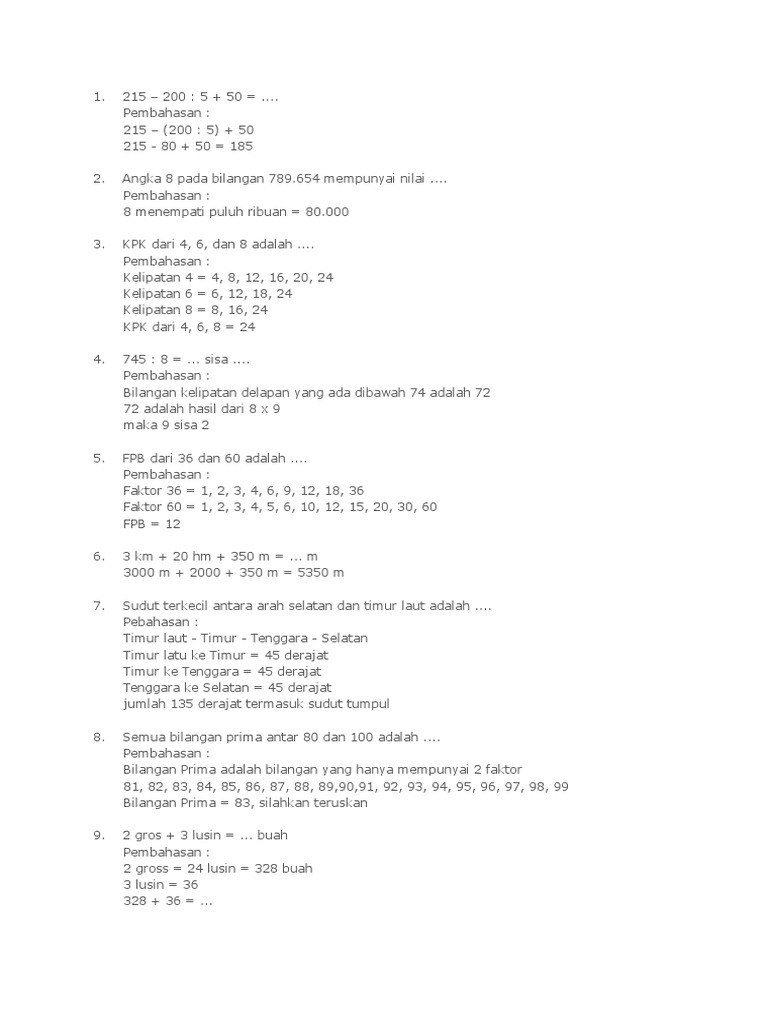 Soal Matematika Kelas 4 | PDF | Metode & Bahan Ajar | Griya & Taman