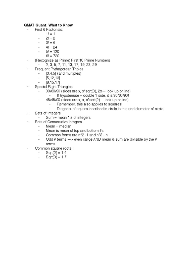 GMAT Quant: What To Know | PDF | Square Root | Discrete Mathematics