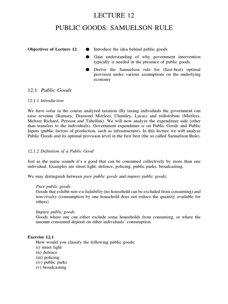 Public Goods: Samuelson Rule | PDF | Public Good | Labour Economics