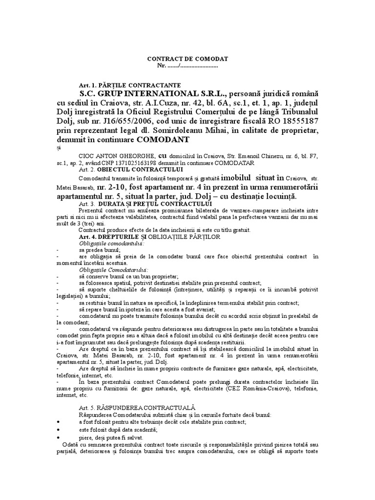 Model Contract de Comodat1