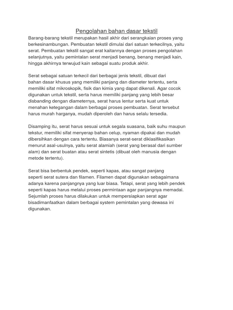 Pengolahan Bahan Dasar Tekstil | PDF