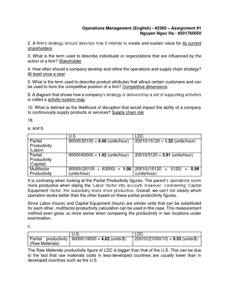 Operations Management (English) - #2360 - Assignment #1 Nguyen Ngoc Ha ...