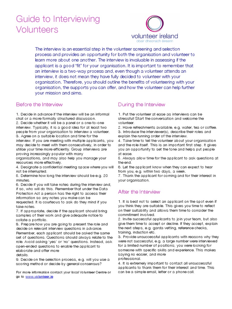 Guide To Interviewing Volunteers PDF | PDF | Interview | Volunteering