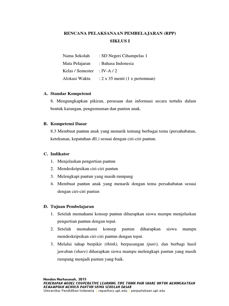 RPP Siklus Kls IV Bi | PDF | Karier & Perkembangan