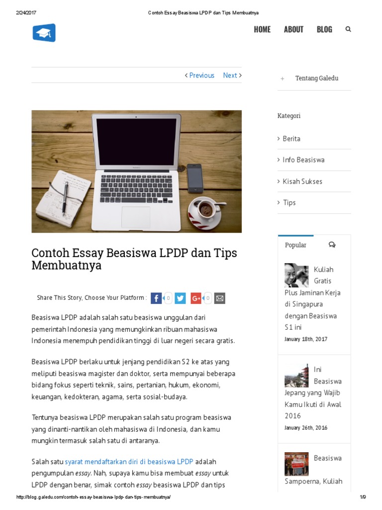 Contoh Essay Beasiswa LPDP Dan Tips Membuatnya PDF | PDF