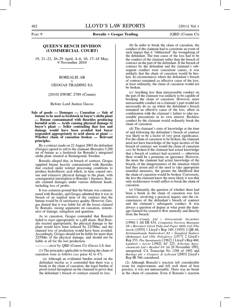 Borealis AB v Geogas Trading SA Case Summary | PDF | Cracking ...