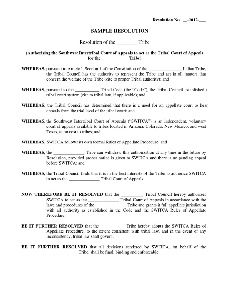 SWITCA Sample Resolution | PDF | Tribal Sovereignty In The United ...