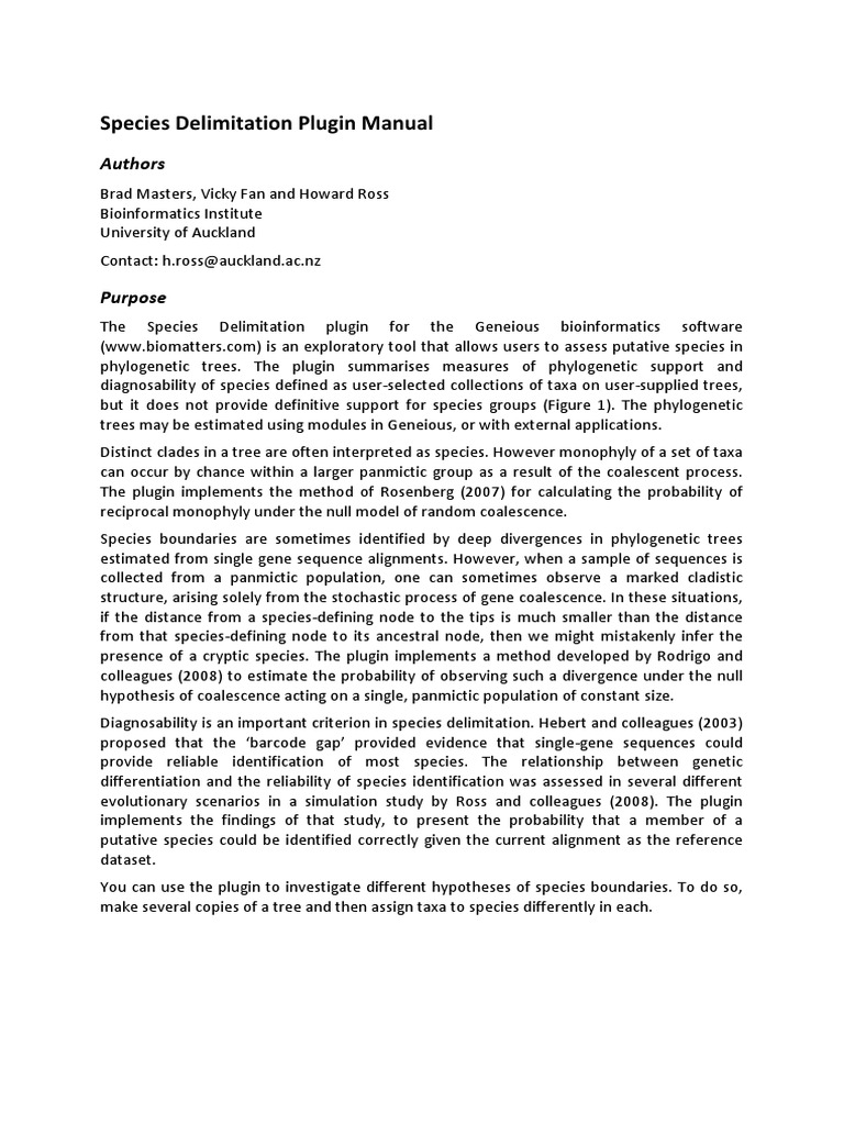 Guide To Using The Species Delimitation Plugin An Overview Of