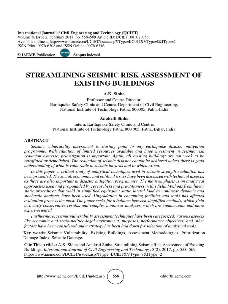 Streamlining Seismic Risk Assessment of Existing Buildings | PDF ...