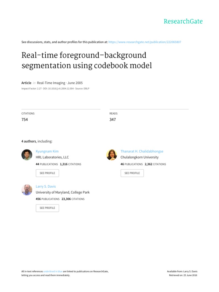 Real-Time Foreground-Background Segmentation Using | PDF | Data ...
