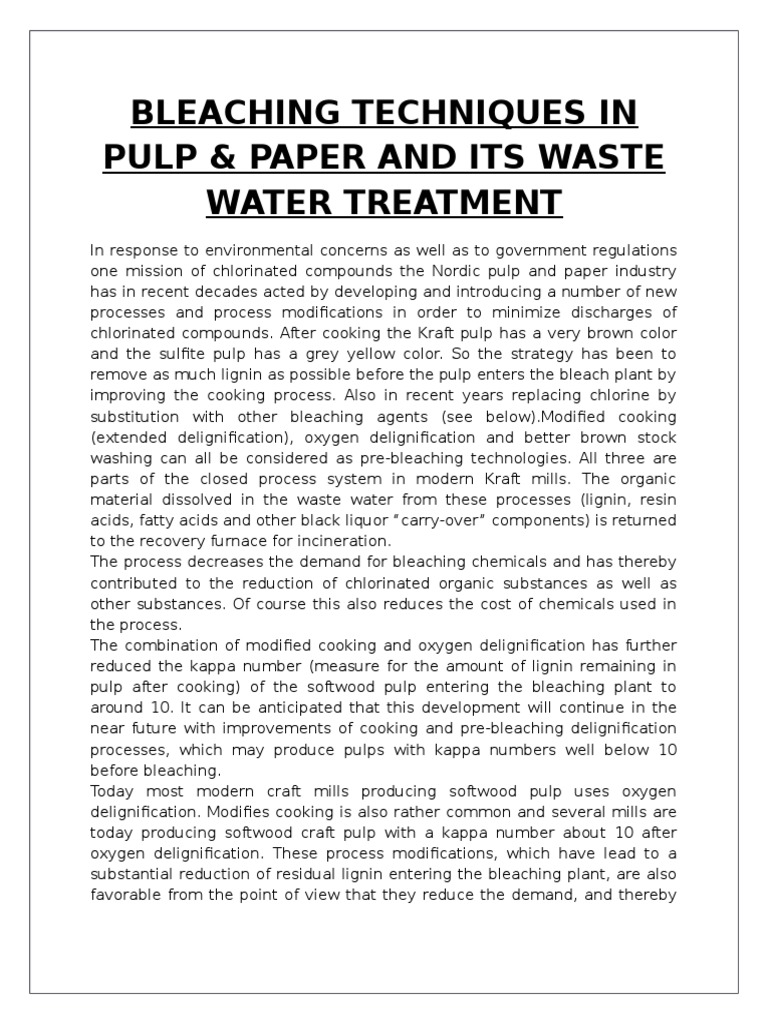 Pulp Bleaching: Chemical Filtration Methods | PDF | Science ...
