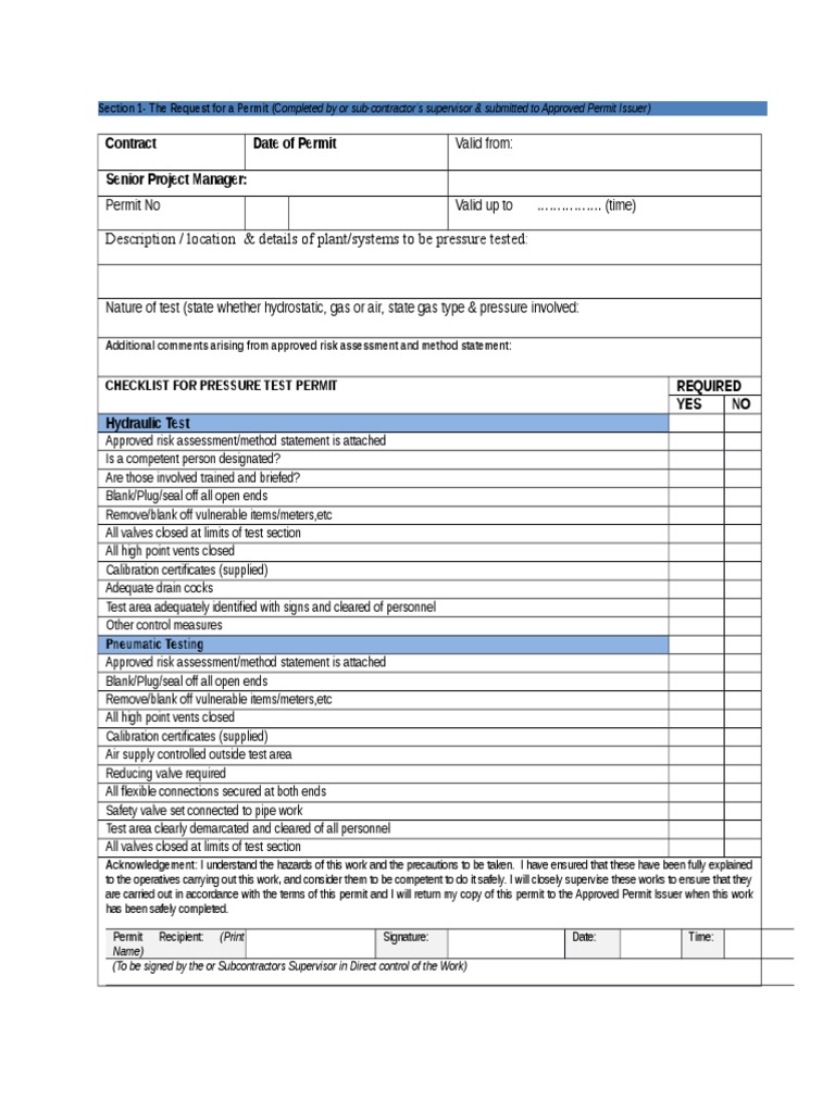Pressure Test Work Permit | Valve | Business | Free 30-day Trial | Scribd