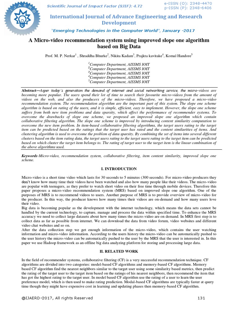 A Micro-Video Recommendation System Using Improved Slope One Algorithm ...