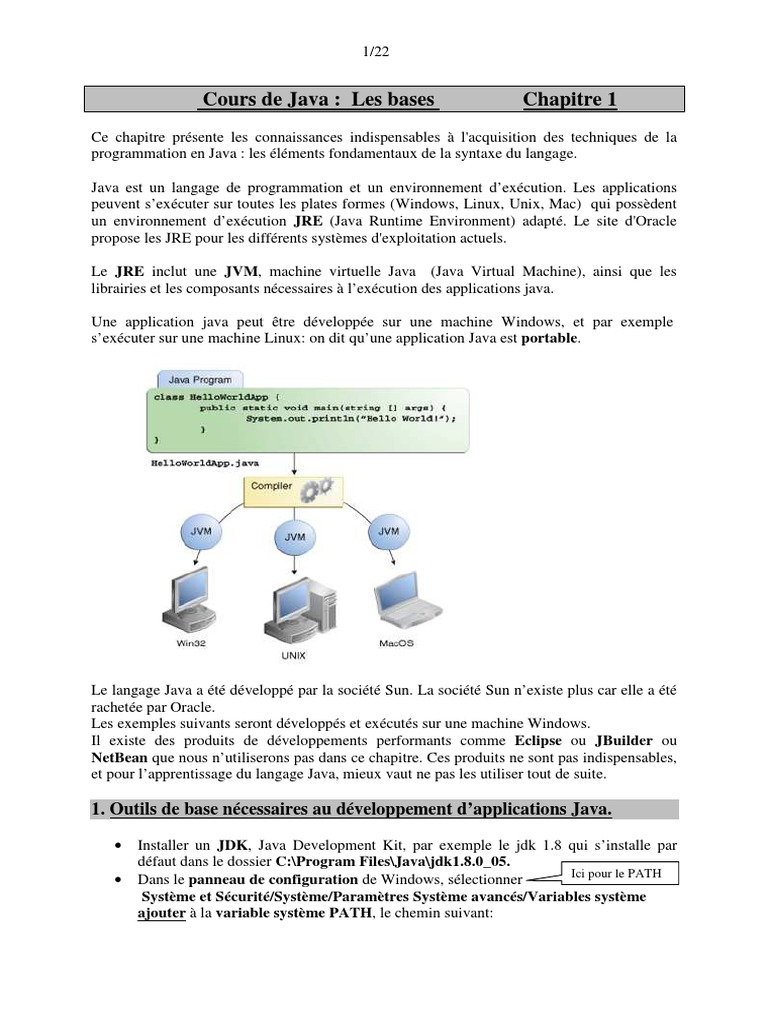 Chapitre 1-Cours de Java PDF | PDF | Java (Langage de programmation) | Structure de contrôle